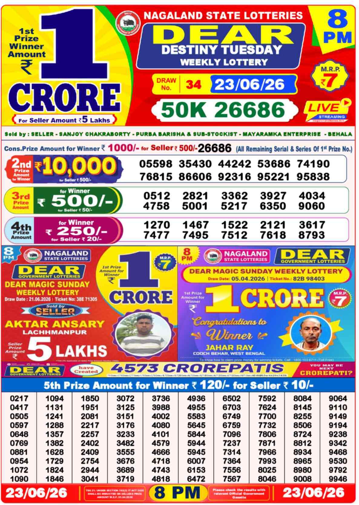Dear Lottery Result Today 8 PM